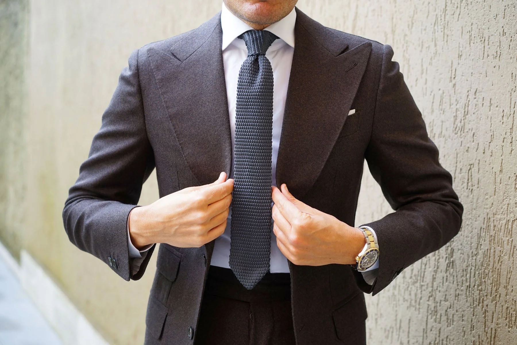 Dark Grey Pointed Knitted Tie - Handmade Neckties, Bowties & Dress Shirts