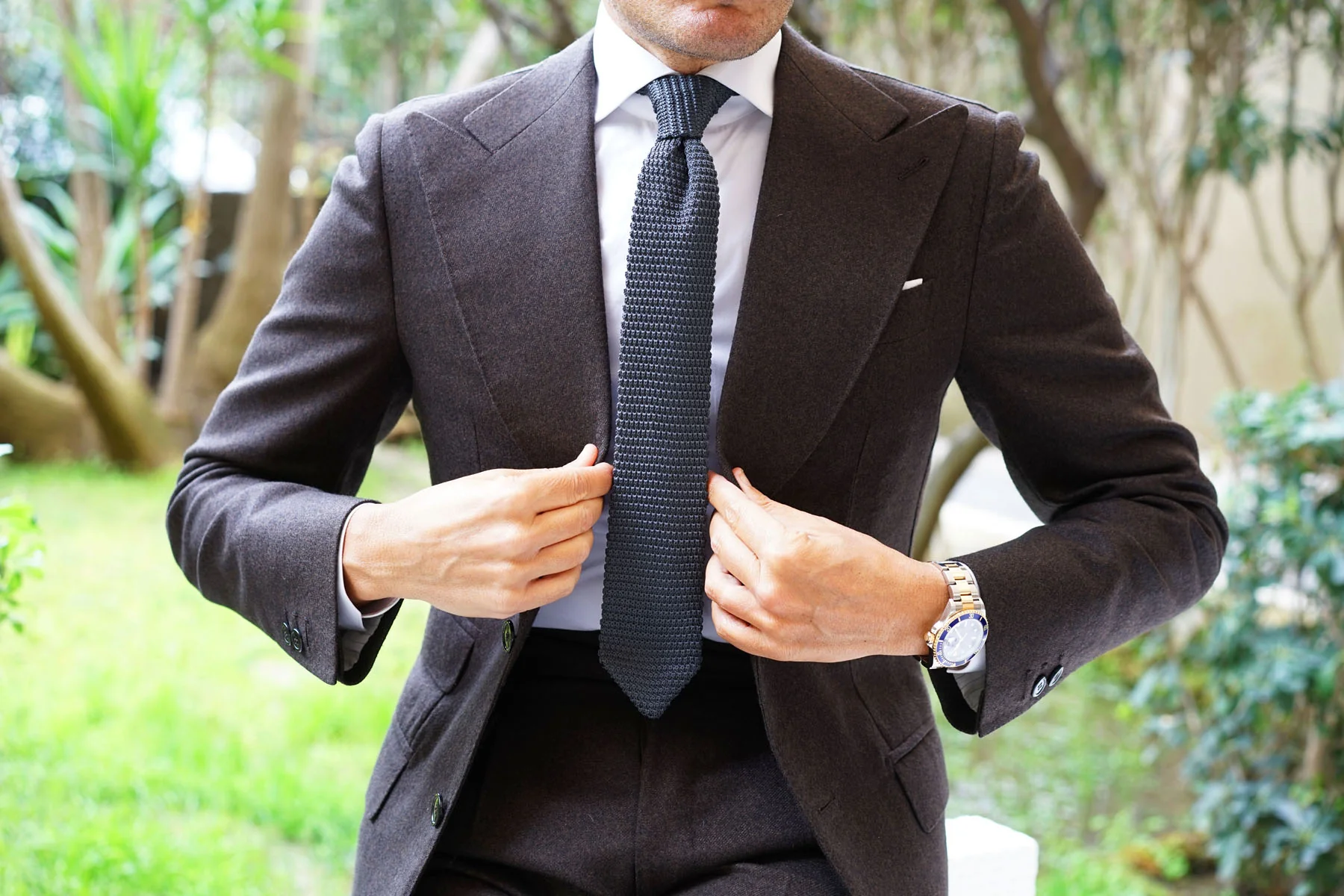 Dark Grey Pointed Knitted Tie - Handmade Neckties, Bowties & Dress Shirts