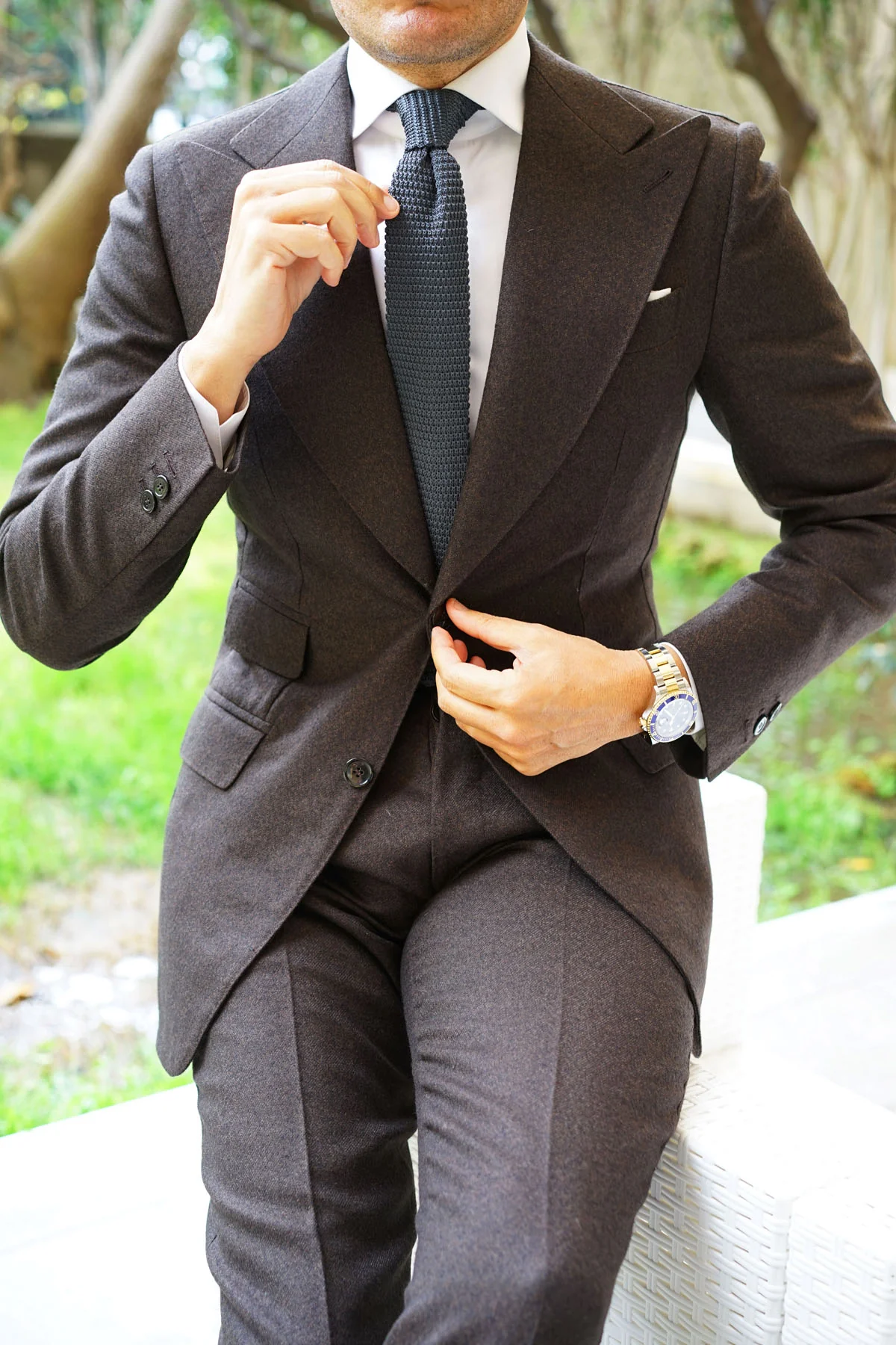Dark Grey Pointed Knitted Tie - Handmade Neckties, Bowties & Dress Shirts